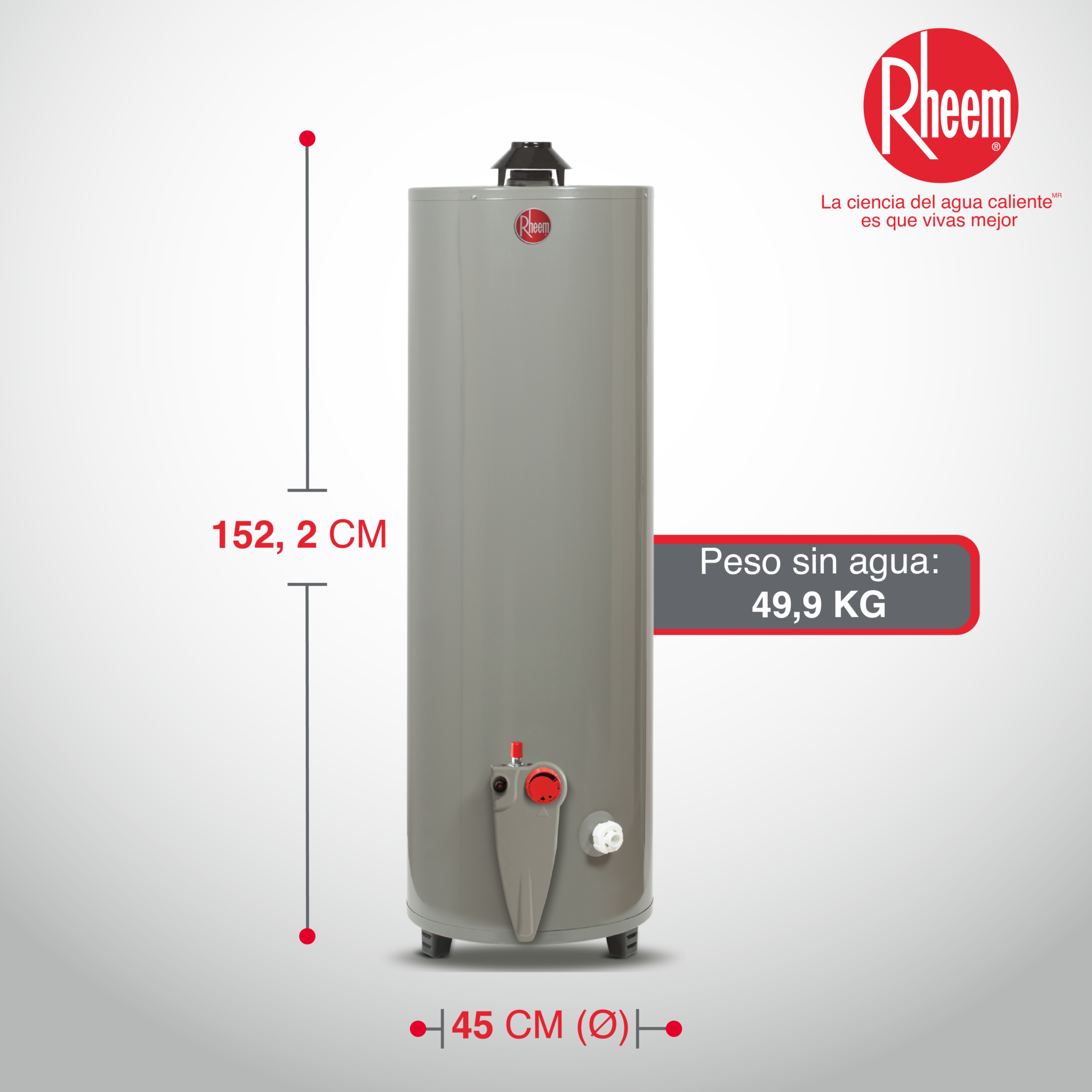 Calentador de agua a gas de acumulación 40 galones / 152 Litros - Rheem ...