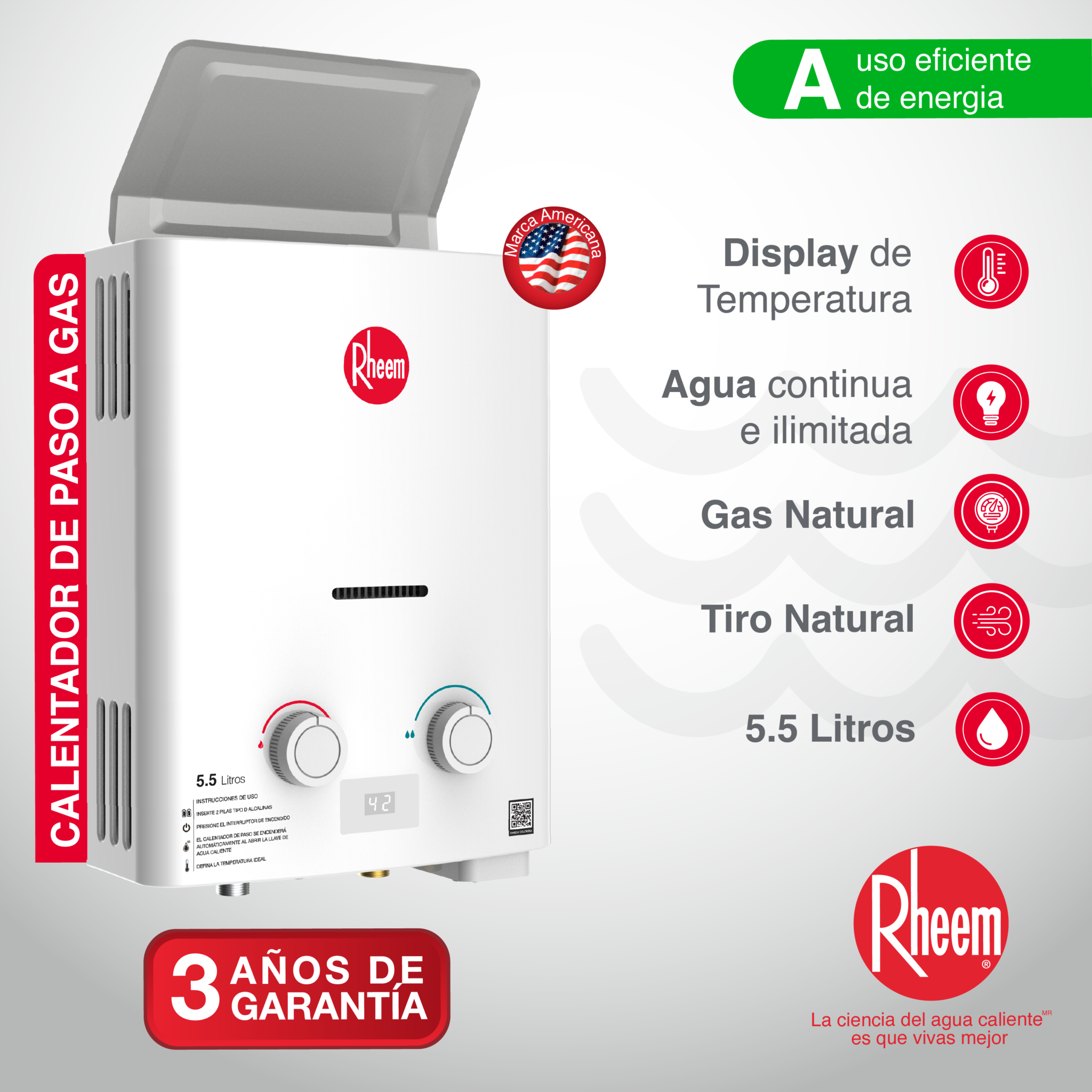 Calentador de agua 5.5lt Tiro Natural - Rheem Colombia